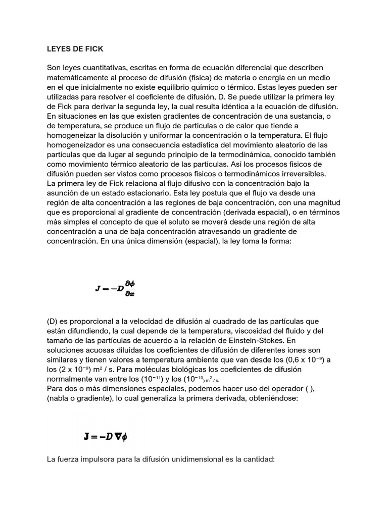 Leyes de Fick | PDF | Difusión | Ciencias fisicas