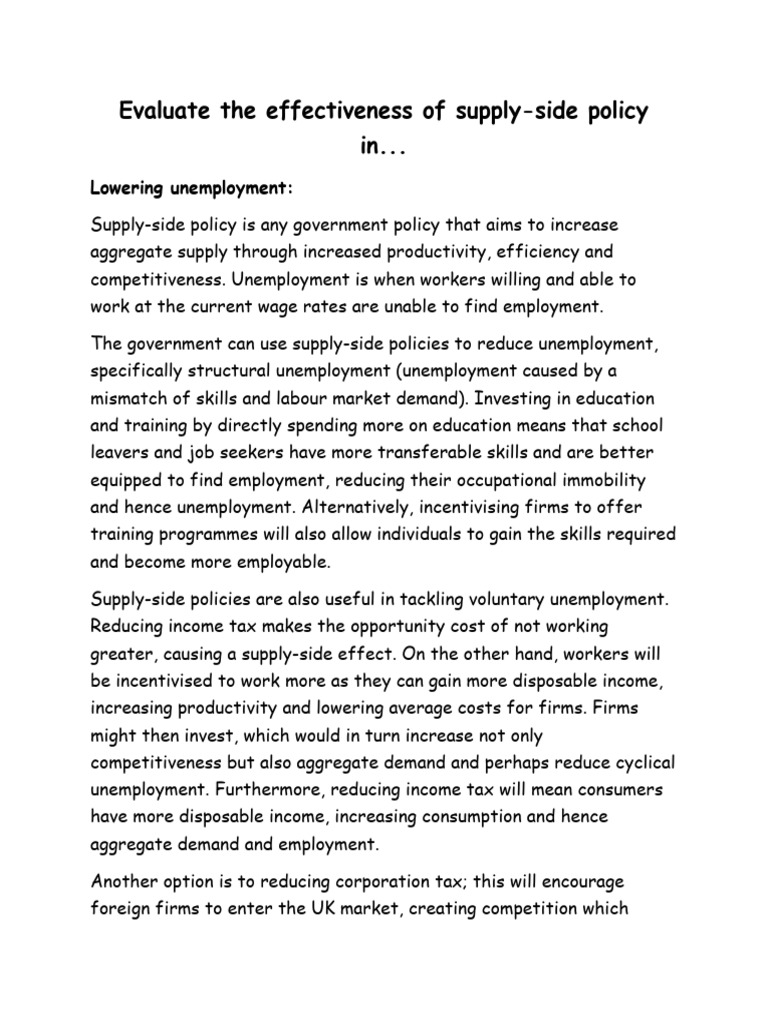 Supply Side Policy and Issues | PDF | Unemployment | Supply Side Economics
