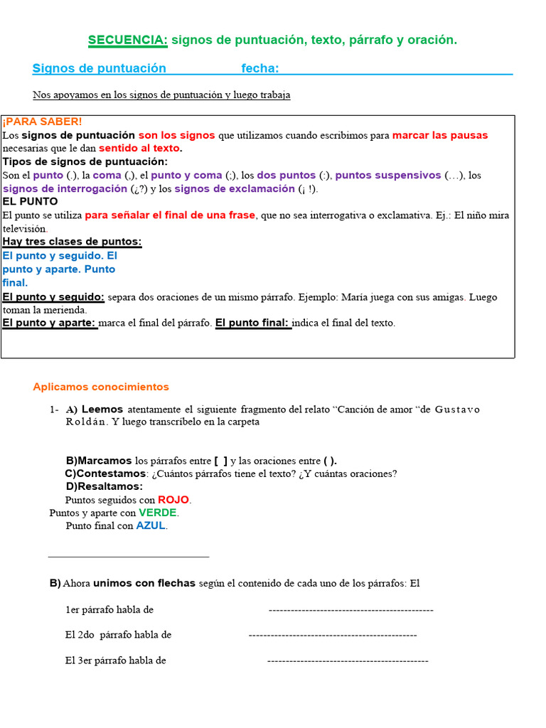 Signos de Puntuación, Texto, Parrafo y Oración | Descargar gratis PDF ...