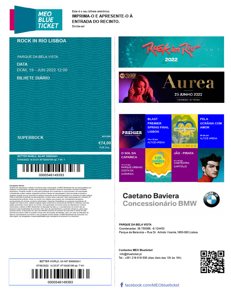 Bilhete Rock in Rio Lisboa 2022 | PDF
