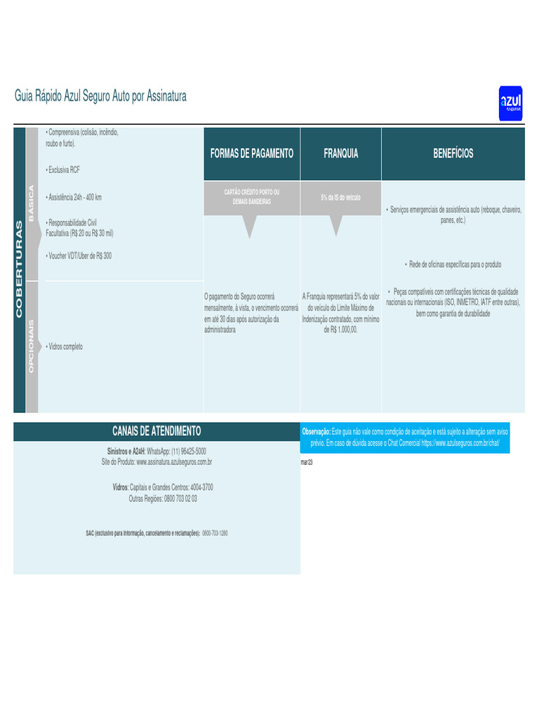Guia Azul Seguro Auto Assinatura | PDF | Seguro
