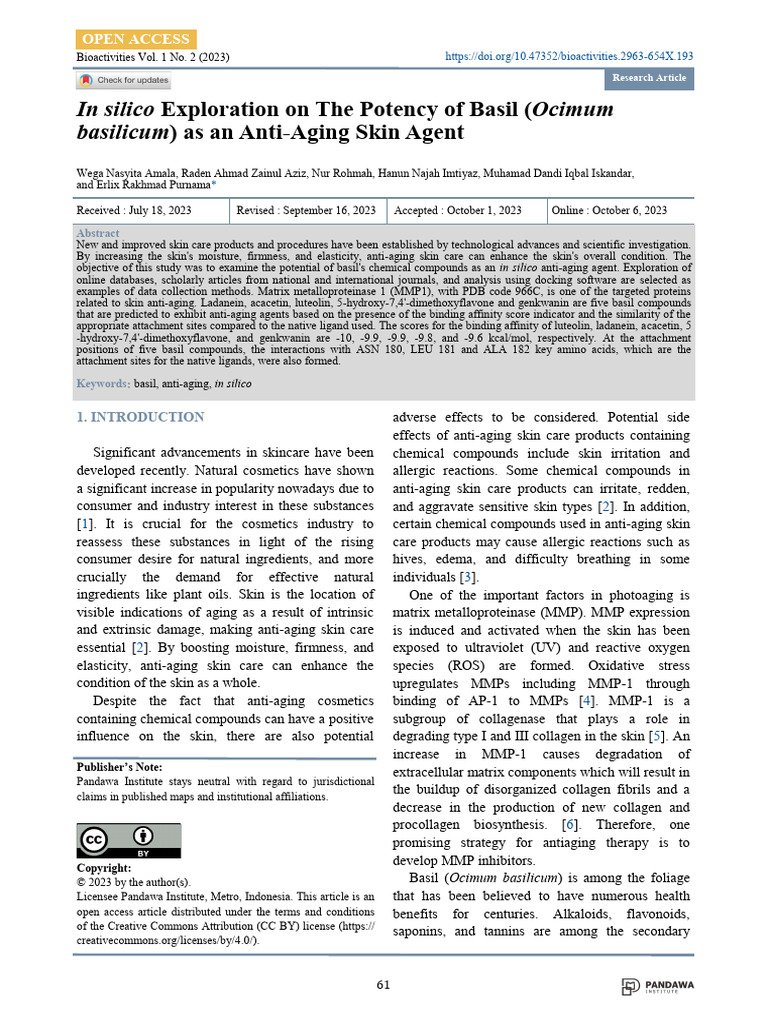 In Silico Exploration On The Potency of Basil (Ocimum Basilicum) As An ...