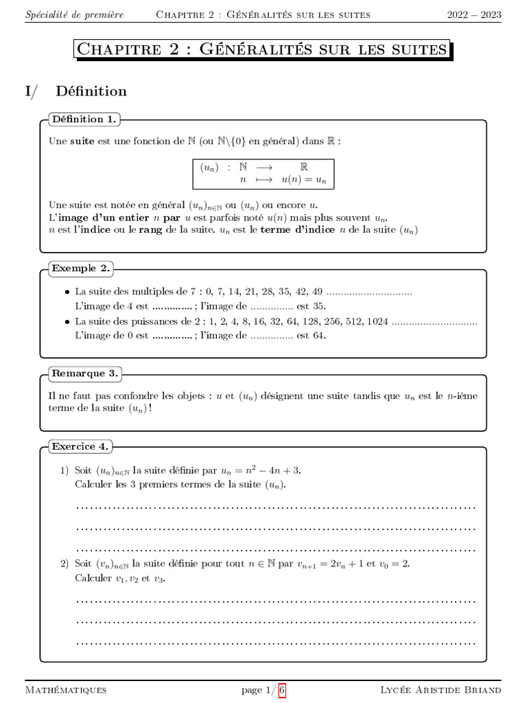 Généralités sur les suites mathématiques | PDF | Mathématiques