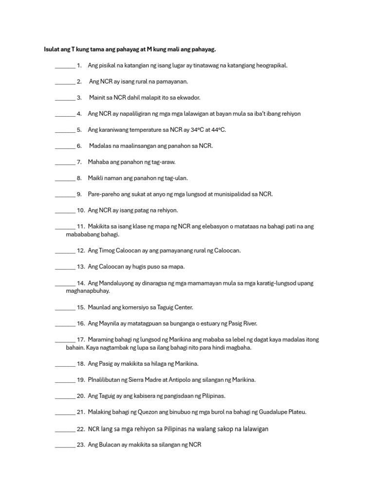 Mock Quiz Aralin 3 and 5 | PDF