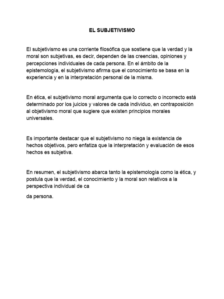 El Subjetivismo | PDF | Pragmatismo | Relativismo