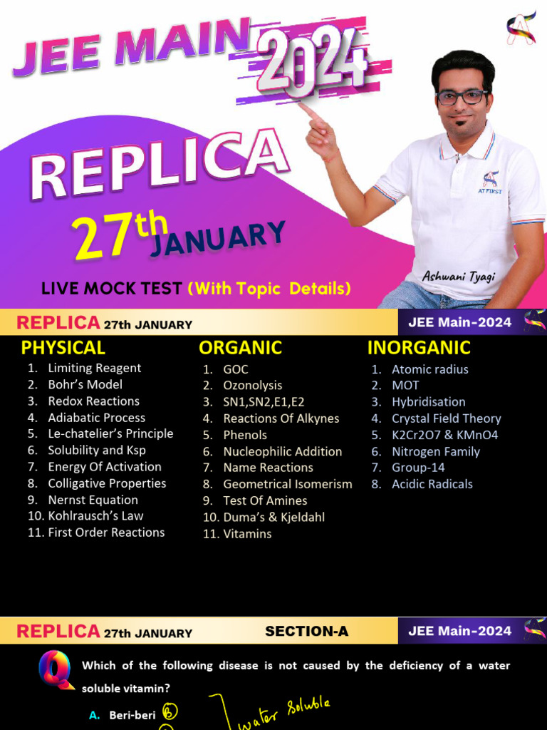 Replica 27th January-JEE Main 2024 - 240115 - 221129 | PDF | Chemical ...