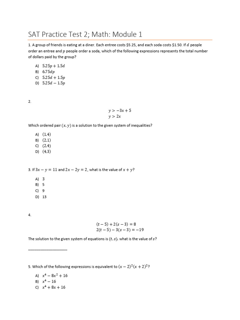 New (2) DSAT PracticeTest+AK Math by MR Mohamed Abdallah. | PDF | Area ...