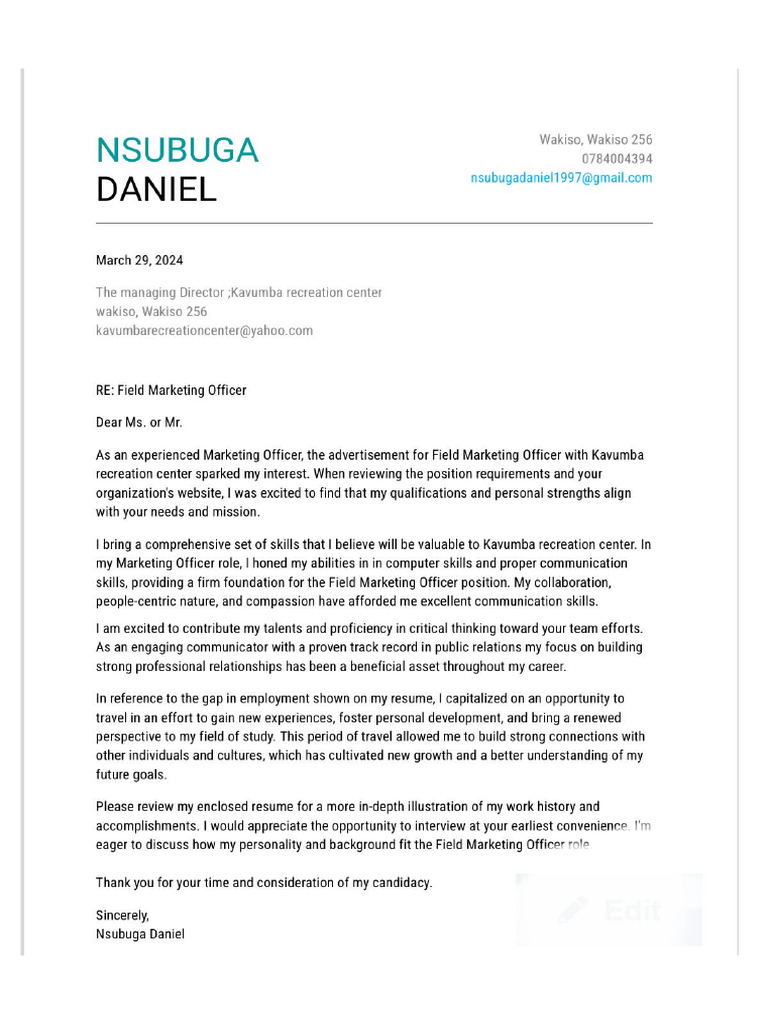 My Letter - JobHero 2 | PDF