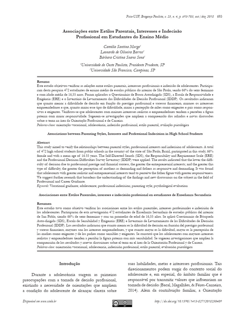 Estilos Parentais Na Tomada de Decis | PDF | Psicologia | Aprendizado