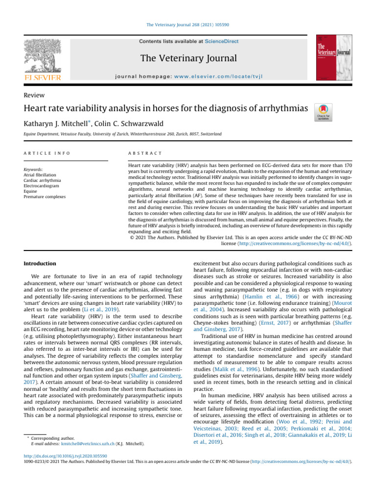 Paper - Heart Rate Variability Analysis in Horses For The Diagnosis of ...