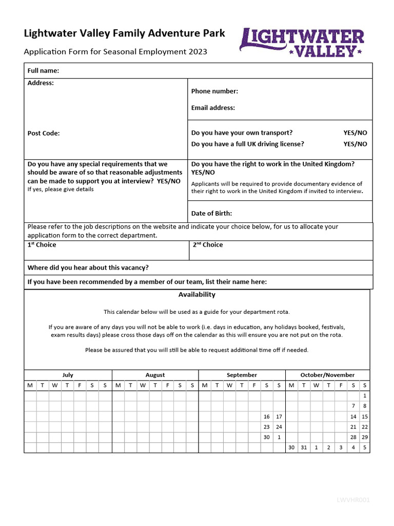 2023 Seasonal Application Form Autumn | PDF | Justice | Crime & Violence
