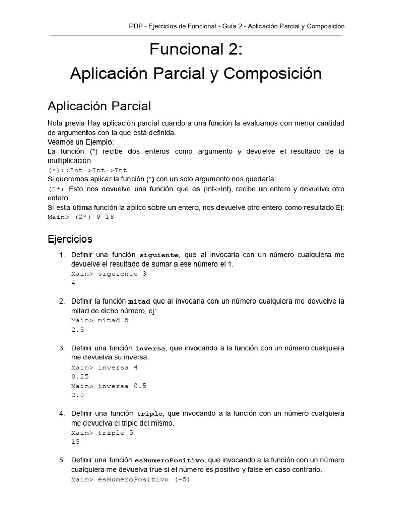 Funcional 2 Aplicación Parcial y Composición | PDF | Función (Matemáticas) | Matemáticas
