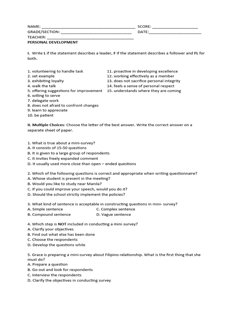 SUMMATIVE TEST | PDF | Multiple Choice | Psychology