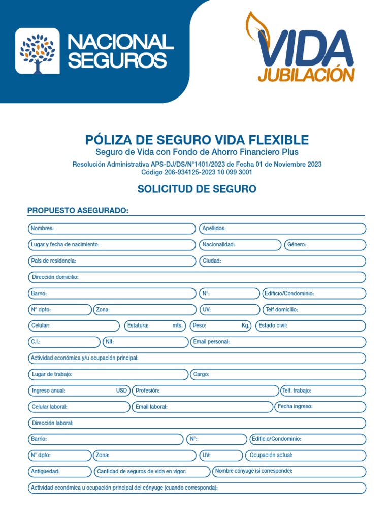 Formulario Vida Jubilación | PDF | Póliza de seguros | Seguro