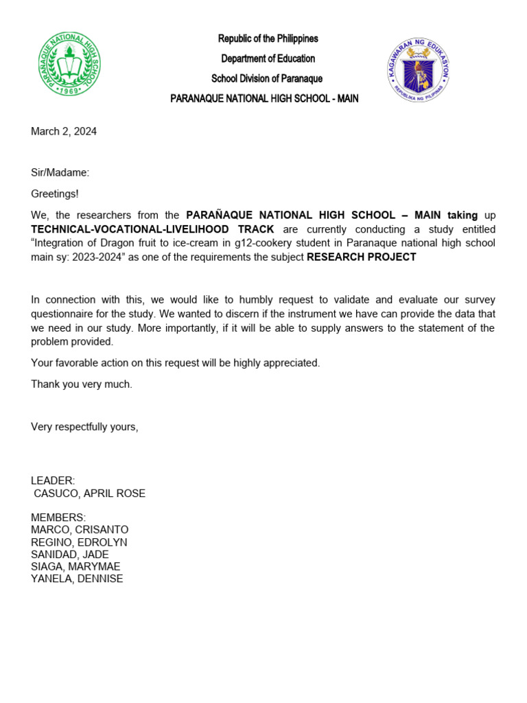 Validation Request for Research Instrument | PDF | Human Communication
