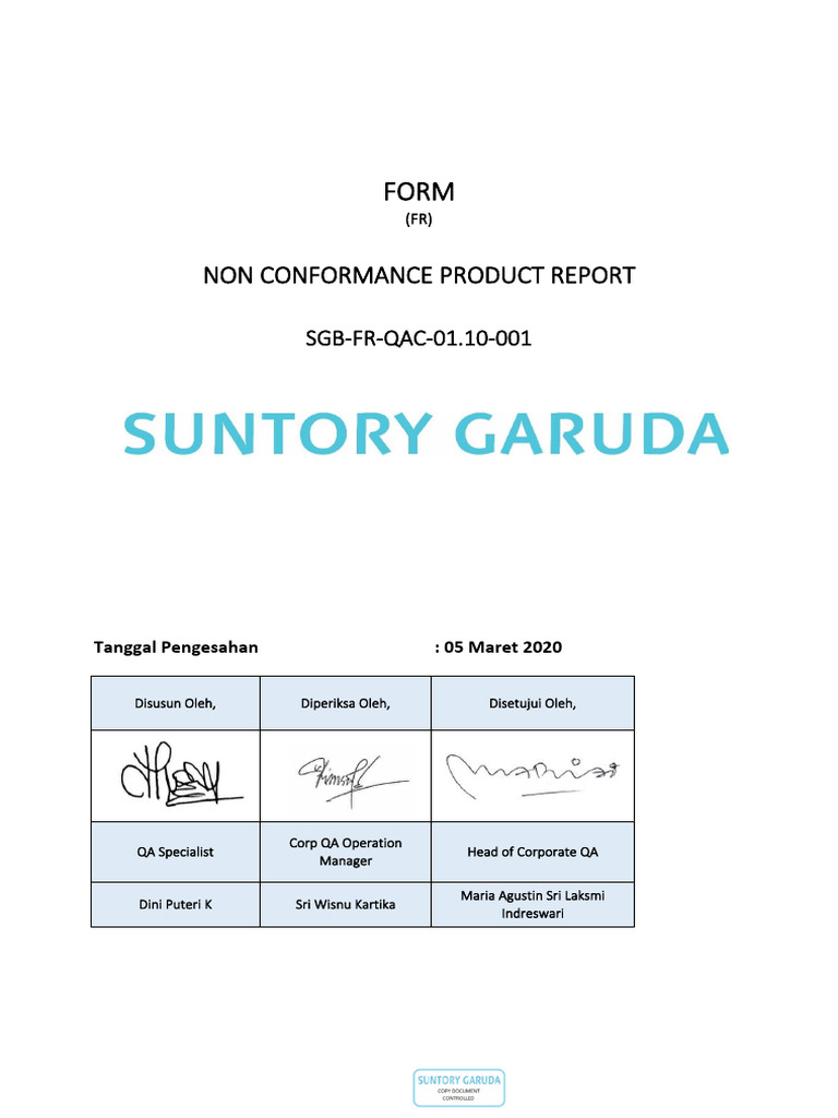 SGB-FR-QA-01.10-001 - Form Non Conformance Product Report - 0.0 | PDF