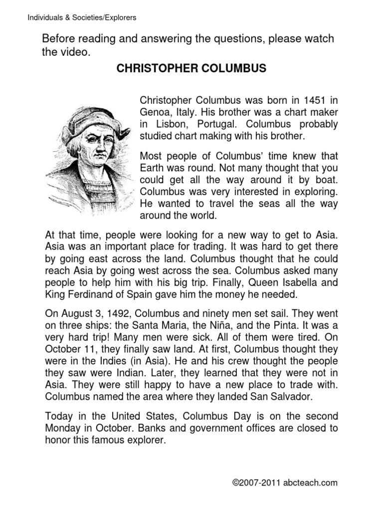 History Explorer Reading Assignment | PDF | Christopher Columbus ...