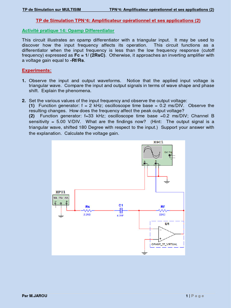 TP de Simulation N°4 - AOP Et Ses Applications2 | PDF | Operational Amplifier | Rectifier