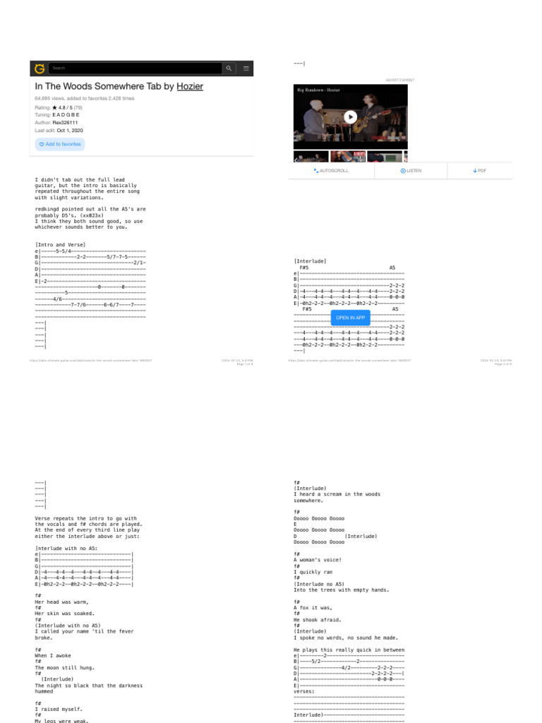 In the Woods Somewhere Tab by Hozier @ Ultimate-guitar.com | PDF | Song ...
