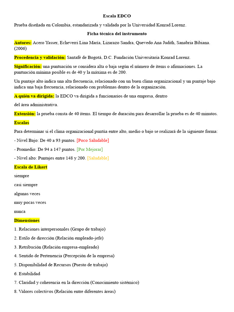 Escala EDCO | PDF | Business | Psicología industrial y organizacional