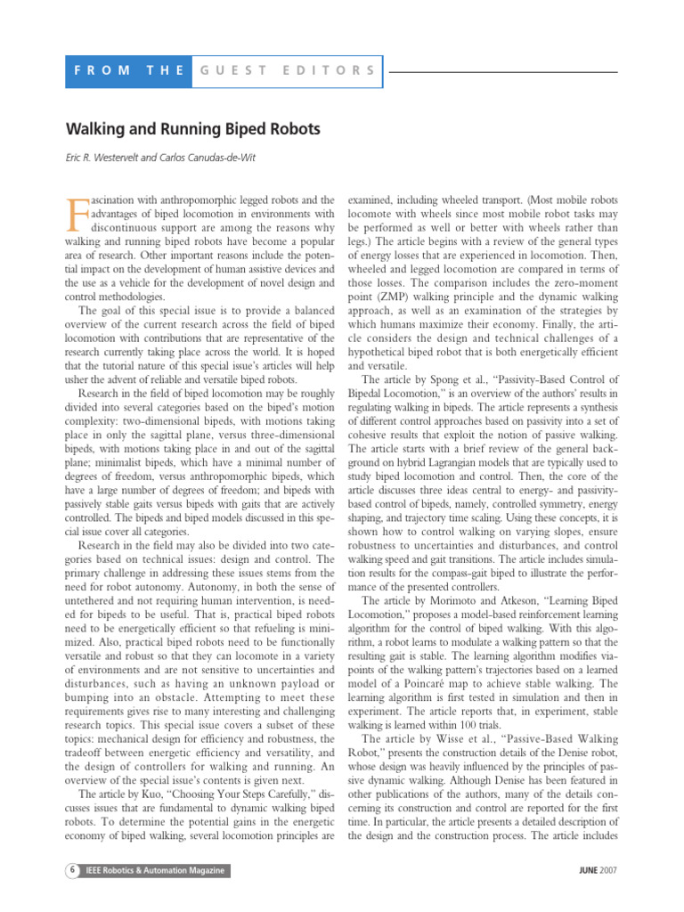 Walking and Running Biped Robots STATE OF ART | PDF | Walking | Bipedalism