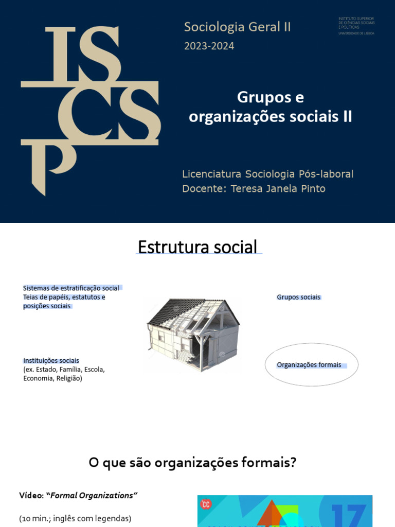 Aula 2 - Grupos e organizaÃ§Ãµes sociais II SG II 23-24 | PDF | Sociologia | Burocracia