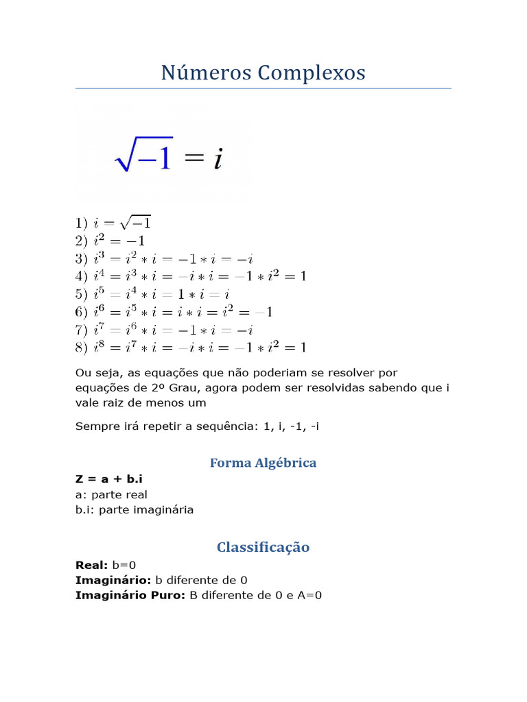 Números Complexos | PDF | Número complexo | Equações