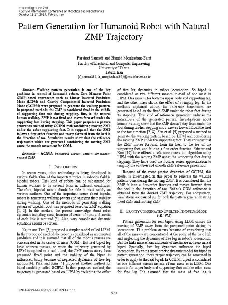 Pattern Generation For Humanoid Robot With Natural ZMP Trajectory 2014 ...