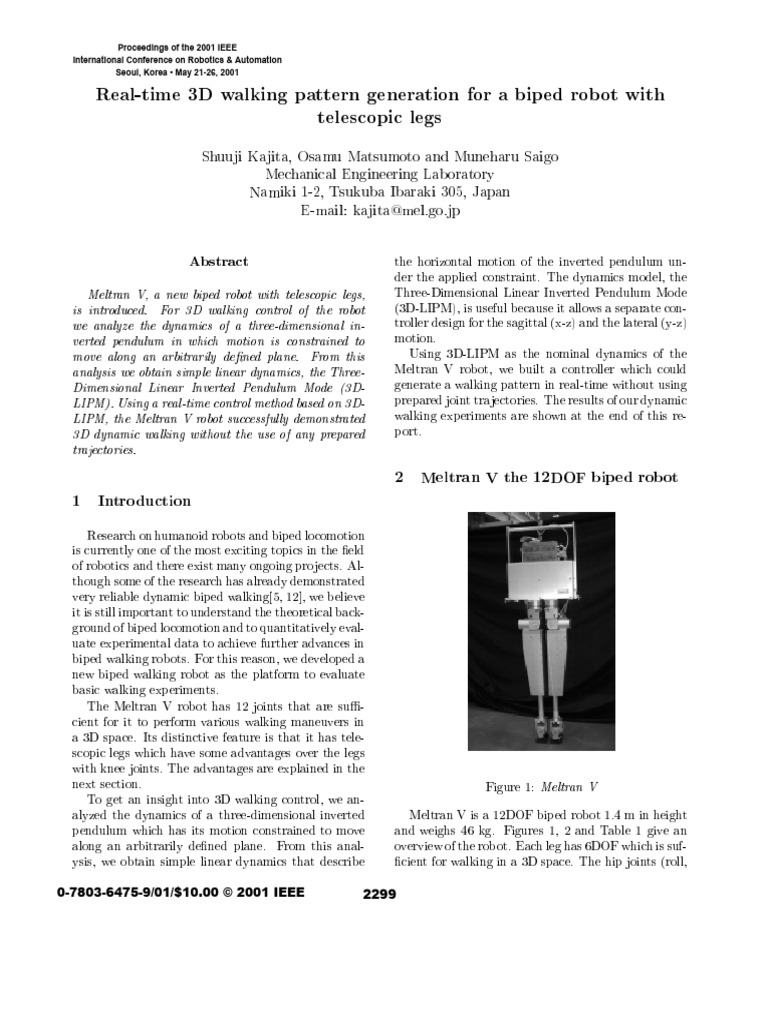 Real-Time 3D Walking Pattern Generation For A Biped Robot With ... Real-Time 3D Walking Pattern Generation For A Biped Robot With ...