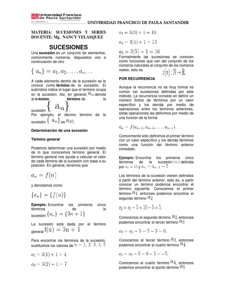 Guía 1 Concepto y Generalidades de Una Sucesión | PDF | Secuencia | División (Matemáticas)