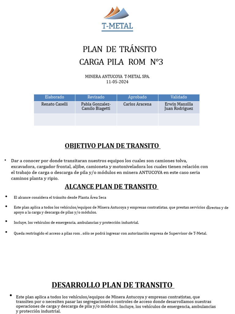 PLAN DE TRÁNSITO Carga Pila Rom 3 11-05-2024 | PDF