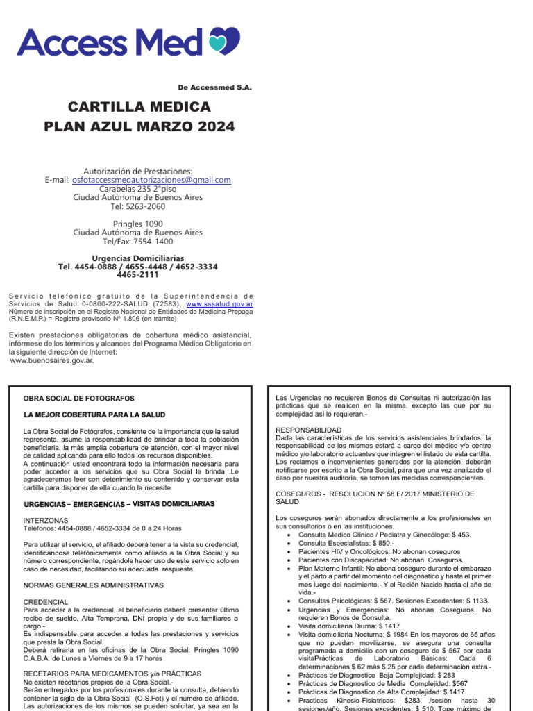Cartilla Accessmed Osfot Marzo 2024 Plan Azul | PDF | Control de la natalidad | Enfermedad celíaca