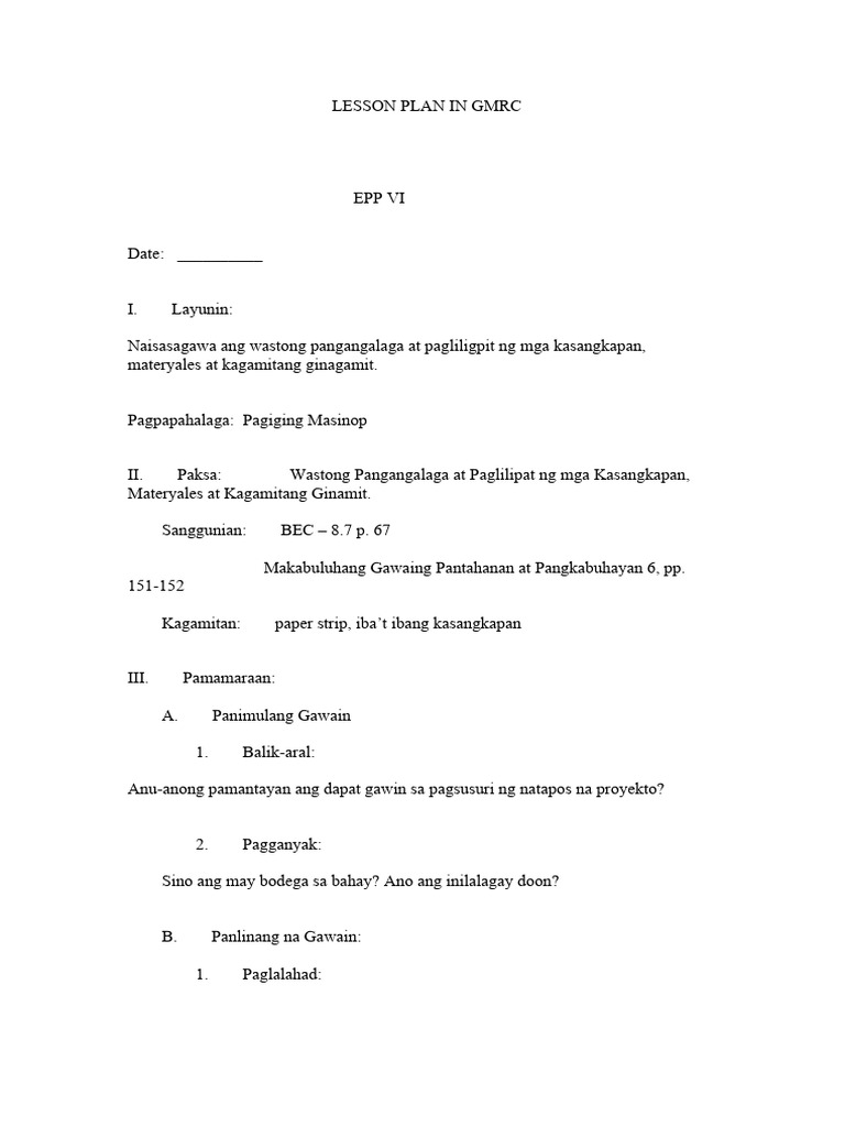Lesson Plan in GMRC | PDF