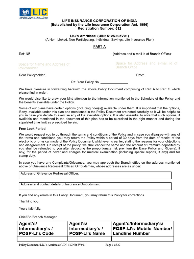 LIC Amritbaal Policy Document Overview | PDF | Insurance | Life Insurance