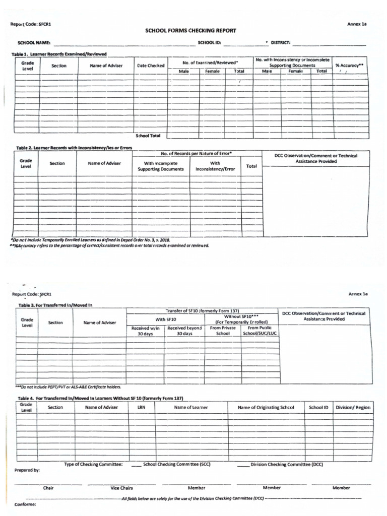 School Forms Checking Report | PDF