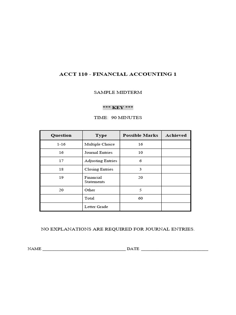 ACCT 110 - Sample Midterm Exam (Key Answers) | Download Free PDF ... ACCT 110 - Sample Midterm Exam (Key Answers) | Download Free PDF ...
