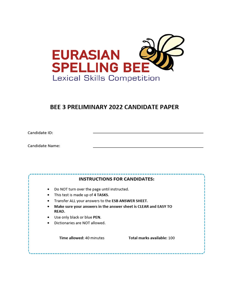 BEE 3 Preliminary Exam 2022 Guide | PDF | Word | Language Mechanics