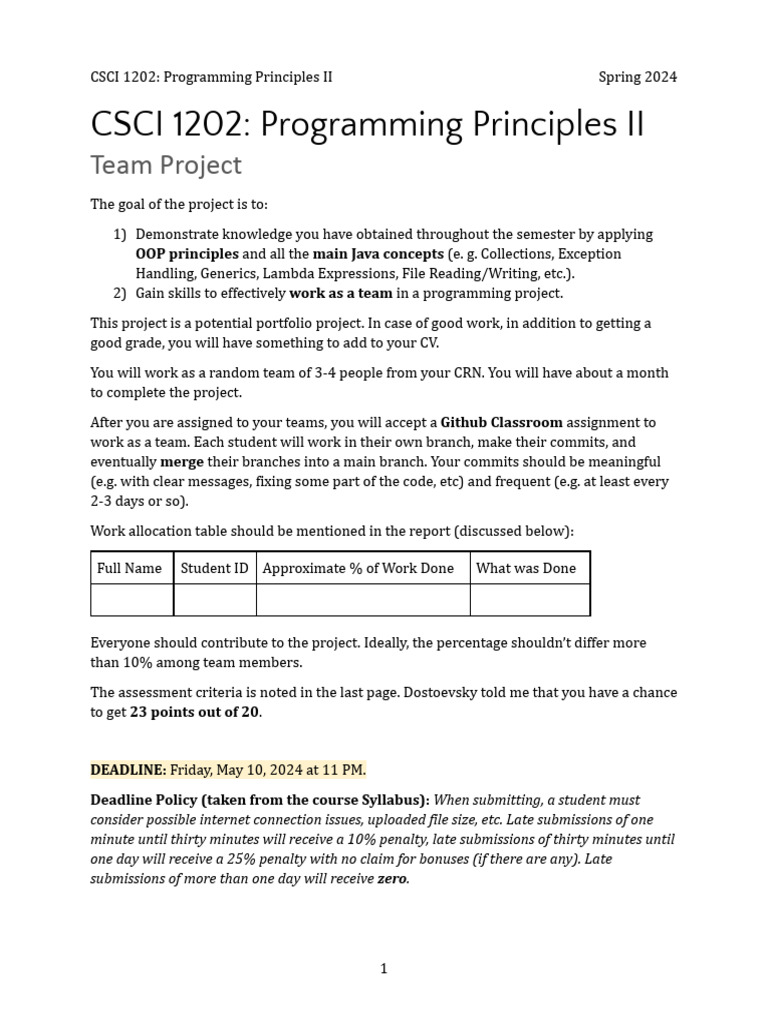 CSCI 1202 Team Project Requirements | PDF | Class (Computer Programming) | Databases