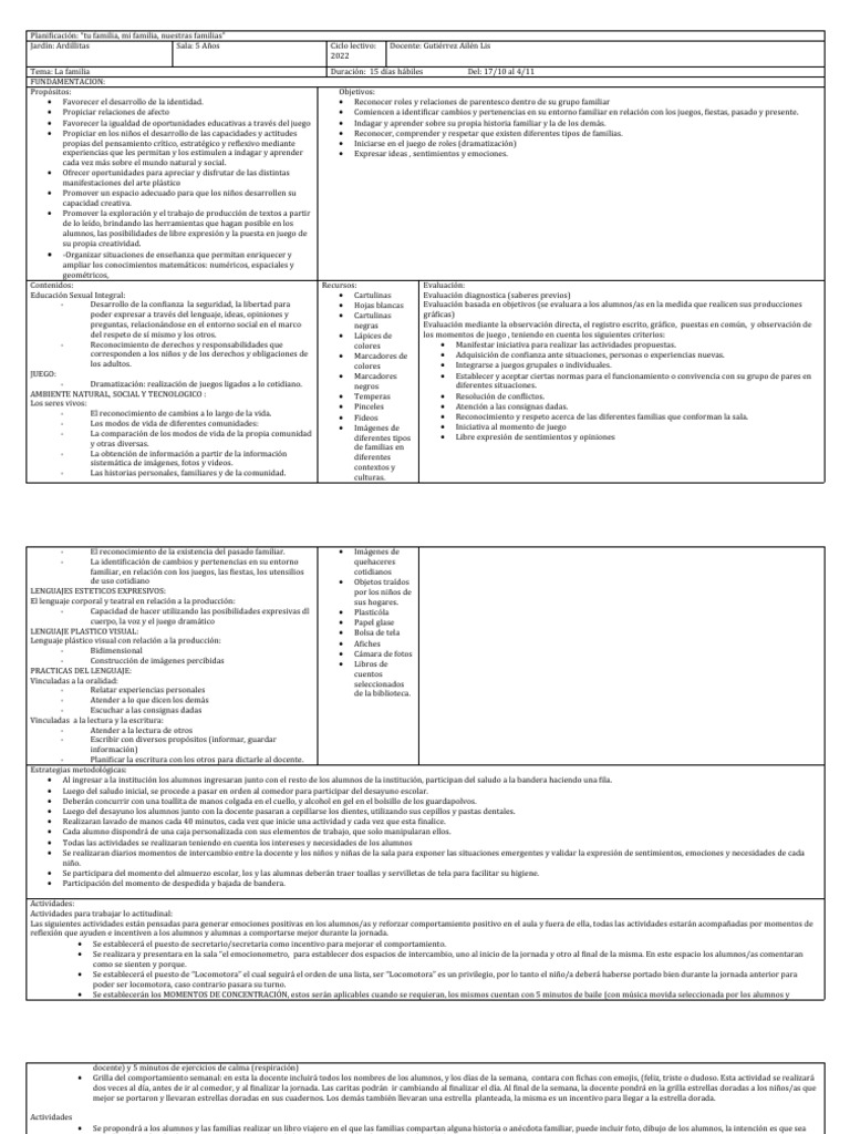 Proyecto LA Familia para Nivel Inicial Sala de 5 | PDF | Cognición