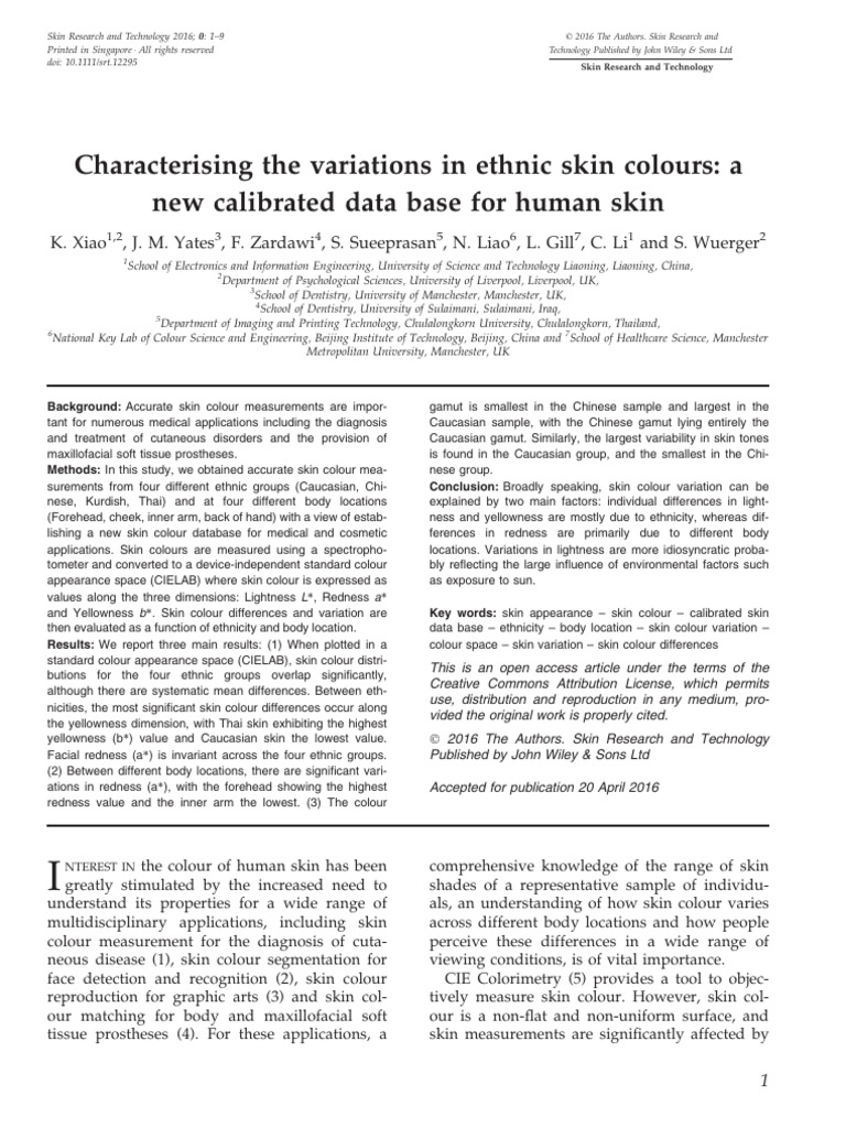 Ethnic Variations in Skin Color Data | PDF | Color | Human Skin Color
