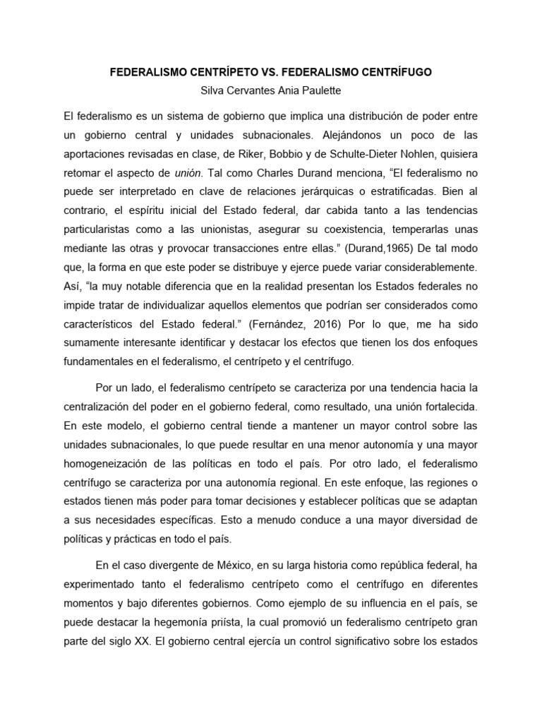 FEDERALISMO CENTRÍPETO VS Centrifugo | PDF | Federalismo | Federación