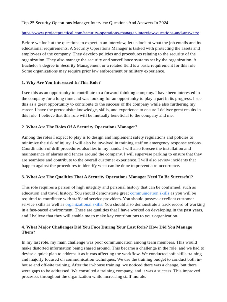 Top 25 Security Operations Manager Interview Questions and Answers in 2024 | PDF | Regulatory ...