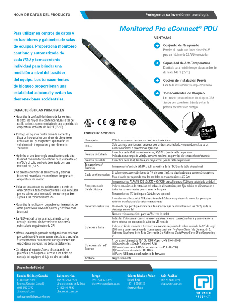 eCONNECT PDU MONITORED-PRO DATASHEET PREVIOUS MODEL-es-CO | PDF | Enchufes y tomas de corriente ...