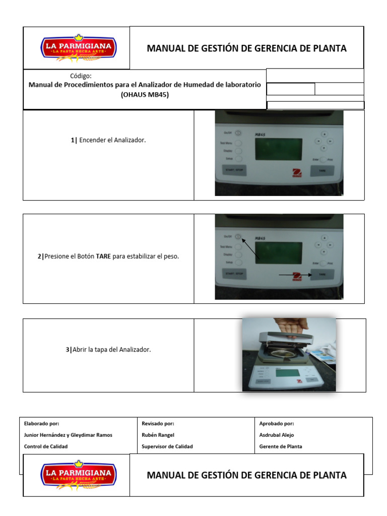Procedimientos OHAUS MB45 Laboratorio | PDF | Gestión de la calidad ...