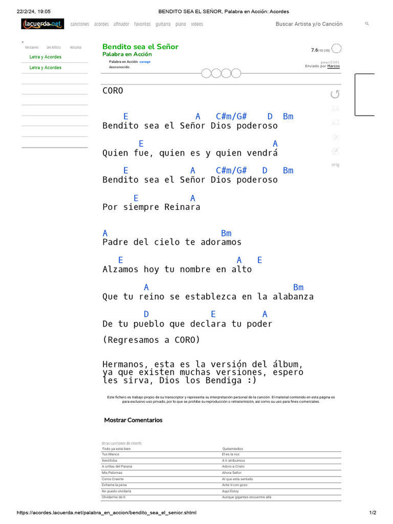 Acordes de "Bendito Sea el Señor" | PDF | Música grabada