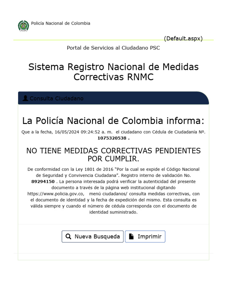 Consulta de Medidas Correctivas Colombia | PDF