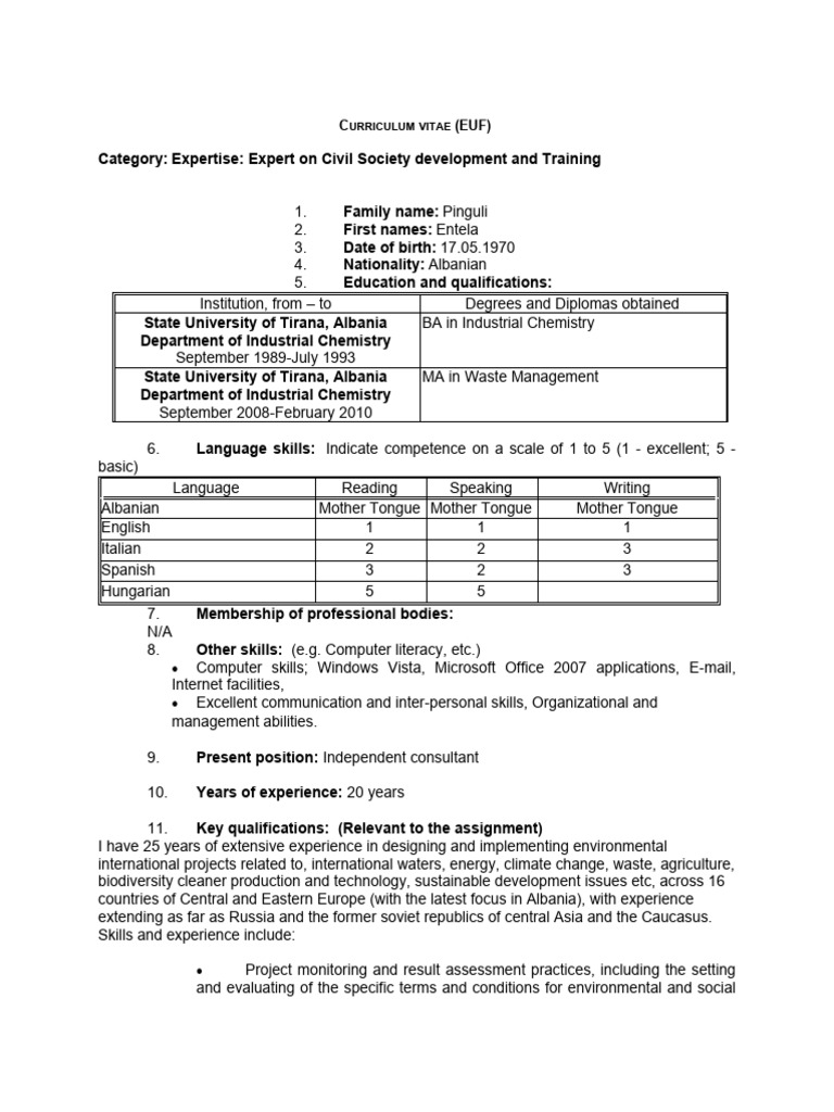 C (EUF) : Urriculum Vitae | PDF | United Nations Development Programme ...