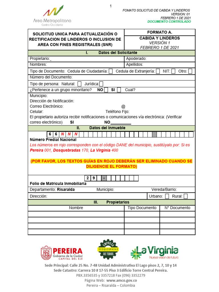 Solicitud de Cabida y Linderos SNR | PDF | Documento de identidad