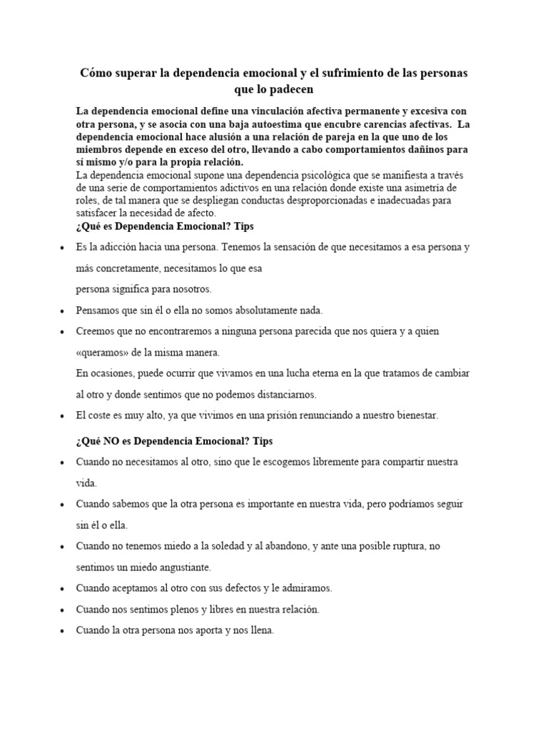 Cómo Superar La Dependencia Emocional y El Sufrimiento de Las Personas Que Lo Padecen | PDF ...