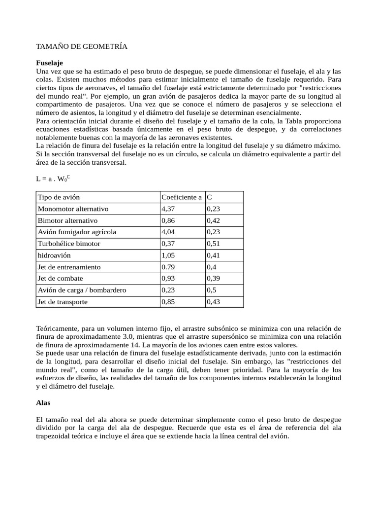 Tamaño Fuselaje | PDF | Avión | Empenaje
